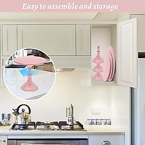 PNBO 3pcs Round Cake Stands - Pink Small Cake Stand Set - Cake Display Stands for Dessert Table - Cake Plate for Girl's Birthday Parties,Baby Shower,Weddings,Graduation Ceremonies,Anniversaries