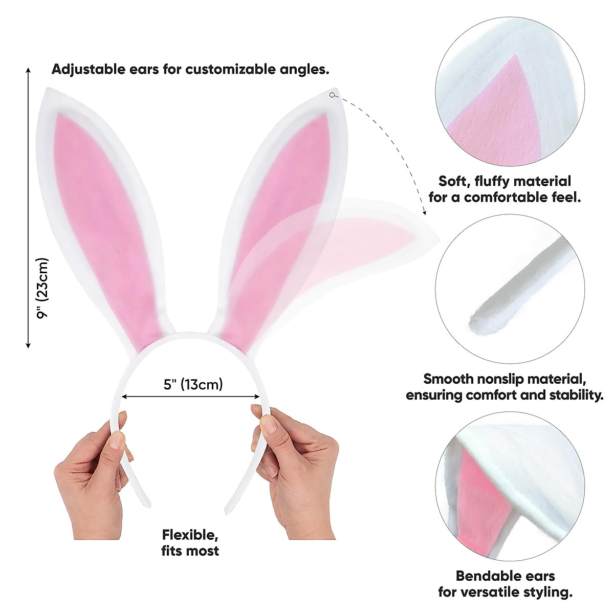 Funcredible Grey Bunny Ears and White Bunny Ears - Bunny Ears Headbands - Bunny Rabbit Cosplay Costume Accessories - Bendable Bunny Ears for Kids and Adult