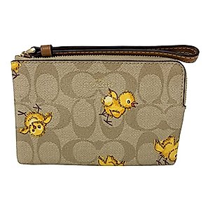 Coach Corner Zip Wristlet In Signature Coated Canvas Tossed Chick Print CC432