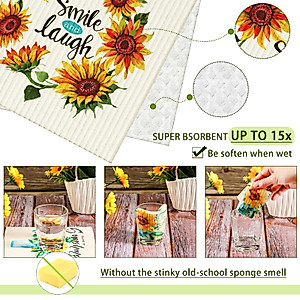 6 Pcs Swedish Kitchen Dishcloths Kitchen Towels, Absorbent Dish Towels, Reusable Sponge Cleaning Dish Cloths Quick Drying Washable Decorative Tea Towels No Odor Bar Hand Towel (Sunflower)