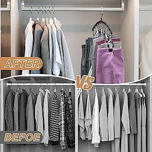 2 Pack Skirt Pants Hangers with Clips Space Saving, Legging Organizer for Closet Hanging with 10 Clips Hold 20 Leggings Shorts Jeans Skirts, Black