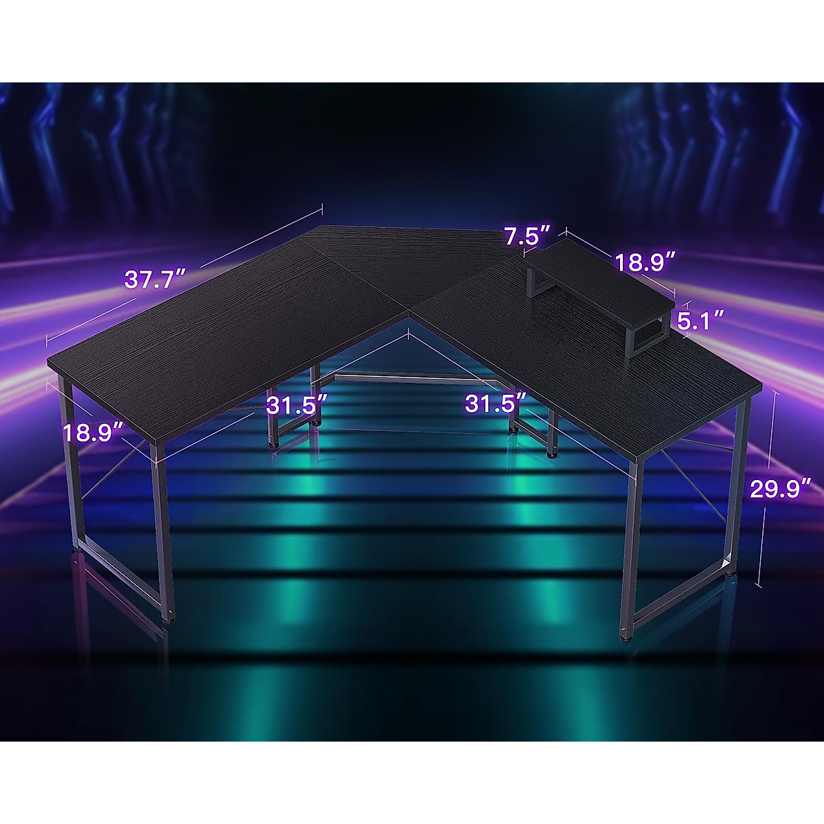 AODK L Shaped Gaming Desk, Computer Corner Desk, PC Gaming Desk Table with Large Monitor Riser Stand for Home Office Sturdy Writing Workstation,51 * 19 inch,Classical Black