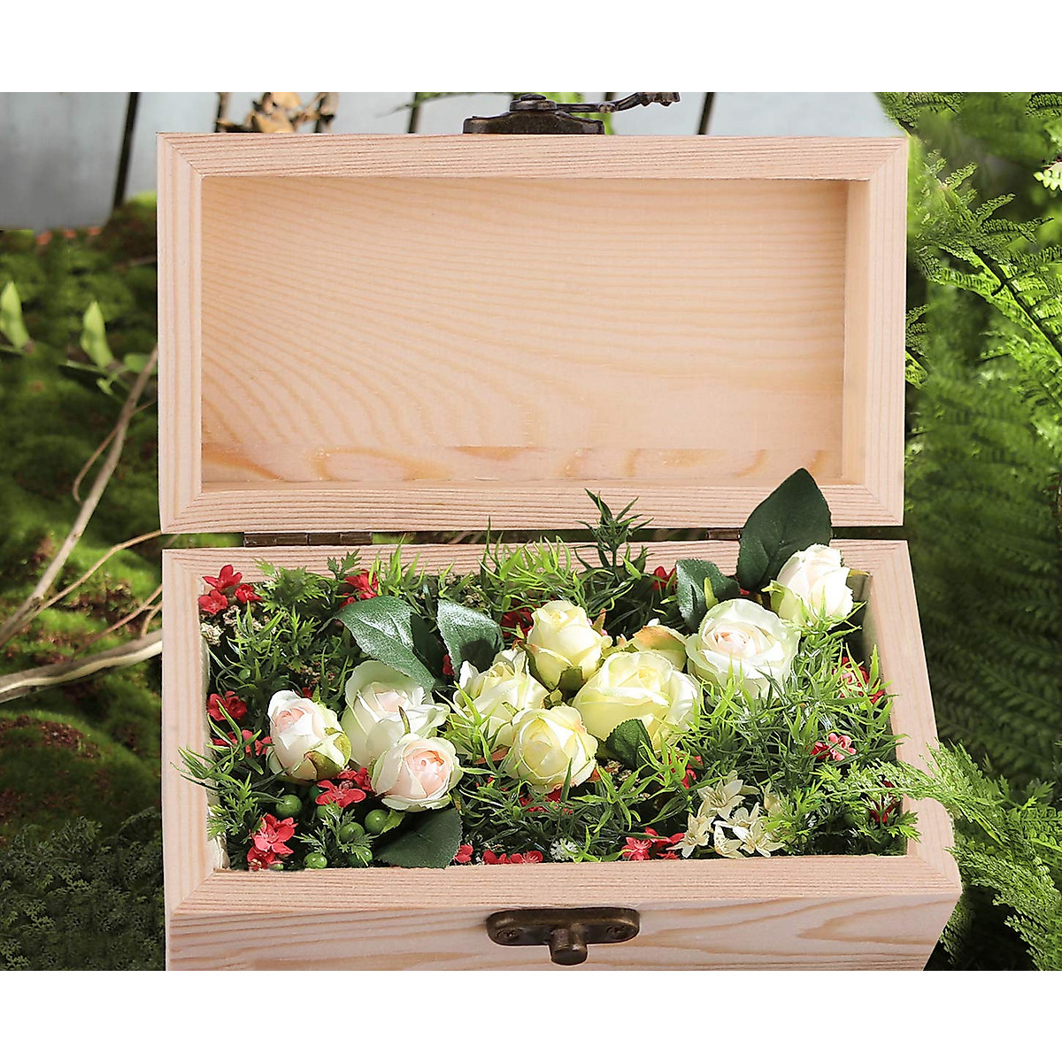 Unfinished Wood Box , Dedoot 2 PCS 5.5x2.75x2.87 Inch Small Wood Craft Box with Locking Clasp Rectangle Wood Gift Box Organizer for Jewelry Artist Tool and Brush Storage Box