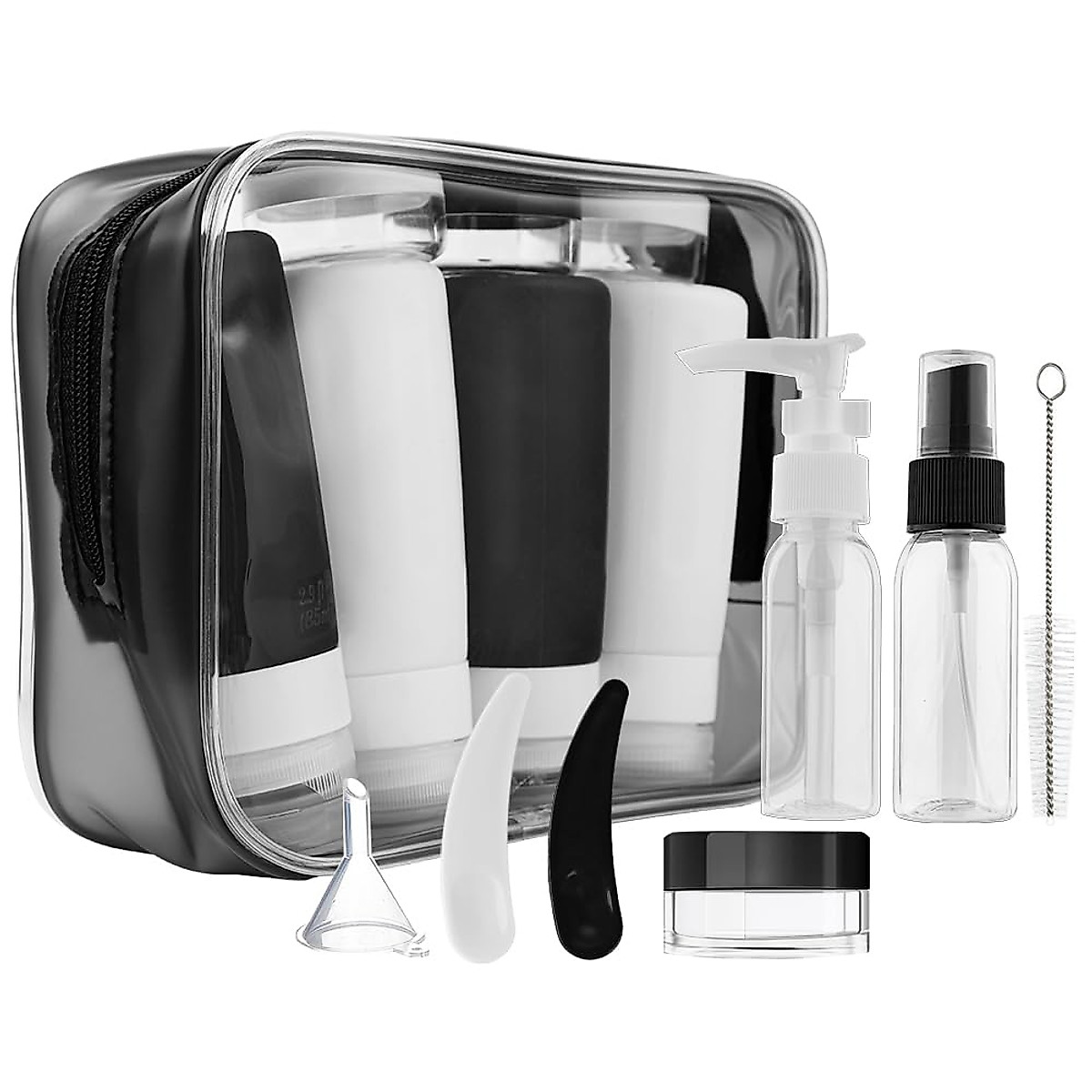 sincewo Travel Bottles Travel Containers TSA Approved Travel Size Toiletries Containers 3oz Leak Leakproof Silicone Travel Bottles for Shampoo Conditioner Lotion Face Body Wash, black2white2