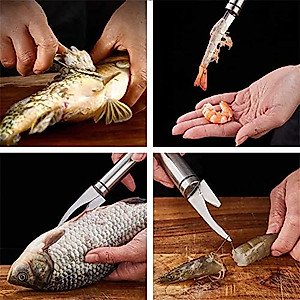 Shrimp Deveiner Tool and Shrimp Peeler, 5 in 1 Multifunctional Shrimp Line Knife (With Cleaning Cloth)