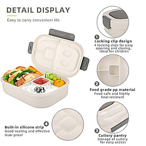 Vensp Bento Box Kid,1.3L Bento Box Adult Lunch Box,Lunch Box Containers for Kid/Adult/Toddler,Bento Boxes with 4 Compartments&Utensiles,Leak Proof,Microwave/Dishwasher/Freezer Safe(White)