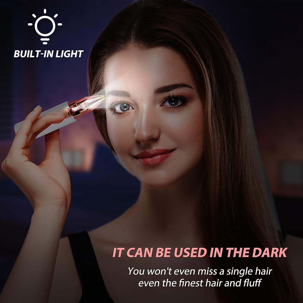 Facial Hair Removal for Women, Number-one 2 in 1 Eyebrow Epilator Electric Painless Facial Hair Remover, Rechargeable Waterproof Shaver with Built-in LED Light for Peach Fuzz Eyebrow Lip Hair (White)