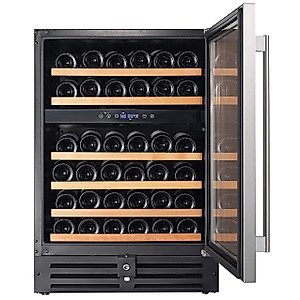 Smith & Hanks RW145DR 46 Bottle Dual Zone Under Counter Wine Refrigerator, 24 Inch Width, Built-In or Free Standing