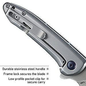 CRKT Delineation EDC Folding Pocket Knife: Assisted Opening Everyday Carry, Frame Lock, Stainless Steel Handle with Deep Carry Pocket Clip 5385,Silver