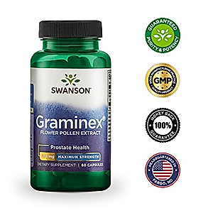 Swanson Maximum Strength Graminex Flower Pollen Extract - Supports Prostate Health, Urinary Tract Function, and Kidney Health - Mens Health Supplement - (60 Capsules, 500mg Each) (2 Pack)