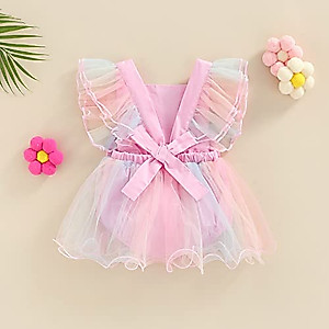 Mubineo Baby Girl Ruffle Rainbow Tulle Tutu Bowknot Princess Romper Dress (Pink, 18-24 Months)