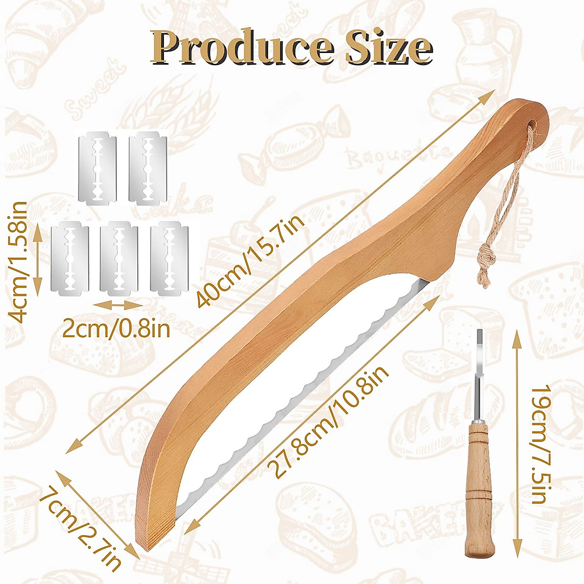 MINIFISH Bread Knife with Bread Scoring Tool for Homemade Bread, 16" Sourdough Bread Knife, Wooden & Stainless Steel Serrated Bread Slicer - Effortless Slicing for Perfect Portions