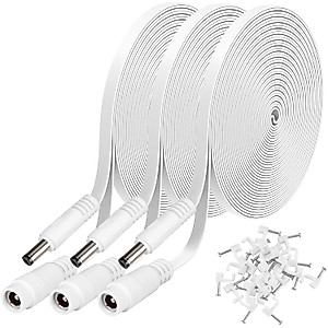 3 Pack DC Power Extension Cable 20ft 2.1mm x 5.5mm Compatible with 12V DC Adapter Cord for CCTV IP Camera, LED, Car - White