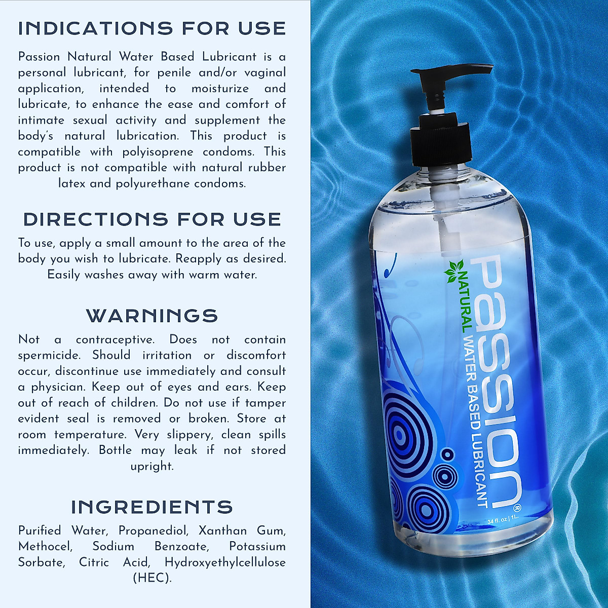 Passion Natural Water-Based Personal Lubricant Twin Pack, Premium, Non-Sticky, Easy-to-Clean Formula for Smooth, Comfortable Use - 34 Fl Oz (Pack of Two)