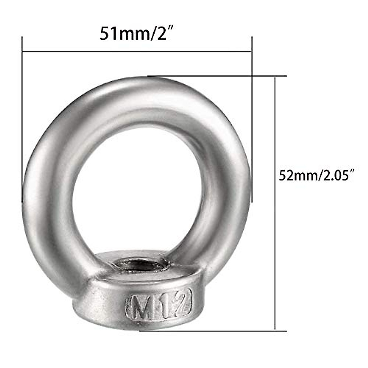 2 Pcs Lifting Eye Nut M12 Female Thread 304 Stainless Steel Round Shape for Rope Fitting （M12，2 Pcs）