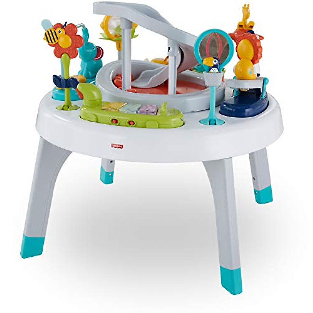 Fisher-Price Baby to Toddler Toy 2-In-1 Sit-To-Stand Activity Center with Music Lights and Spiral Ramp, Spin ‘N Play Safari