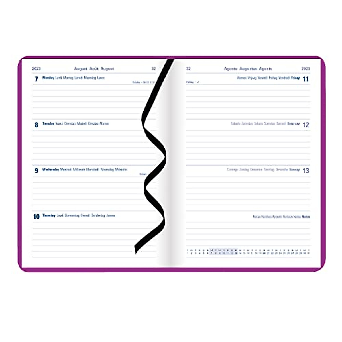 Letts of London Dazzle Academic Weekly Planner, August 2023 to July 2024, Week-to-View, Sewn Binding, Multilingual, A5 Size, 8.25" x 5.875", Purple (C031116-24)
