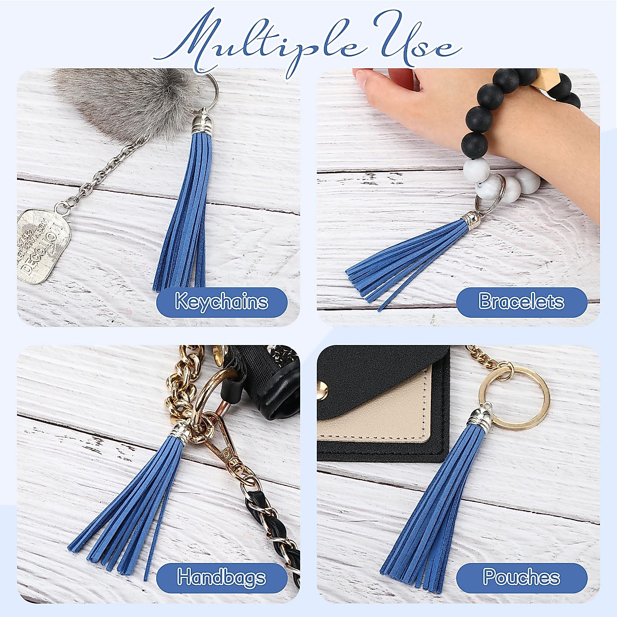 50 Pcs Keychain Tassel with Silver Cap 3.5 inches Faux Leather Tassel Suede Tassels Pendants with Loop for Cellphone Crafts Strap Jewelry Making DIY Earring Necklace Decoration (Navy Blue)