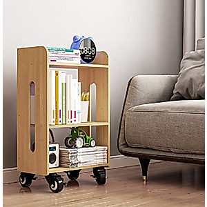 Heehee Mobile Bookshelf on Wheels Bookcase Under Desk Office Cart for Home Office Wooden Bookshelf Sideboard Storage Rack Side Cabinet