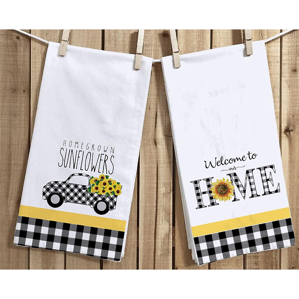 Buffalo Plaid Sunflowers Kitchen Dish Towel 18 x 28 Inch Set of 2, Seasonal Spring Summer Sunflower Trucks Tea Towels Dish Cloth for Cooking Baking