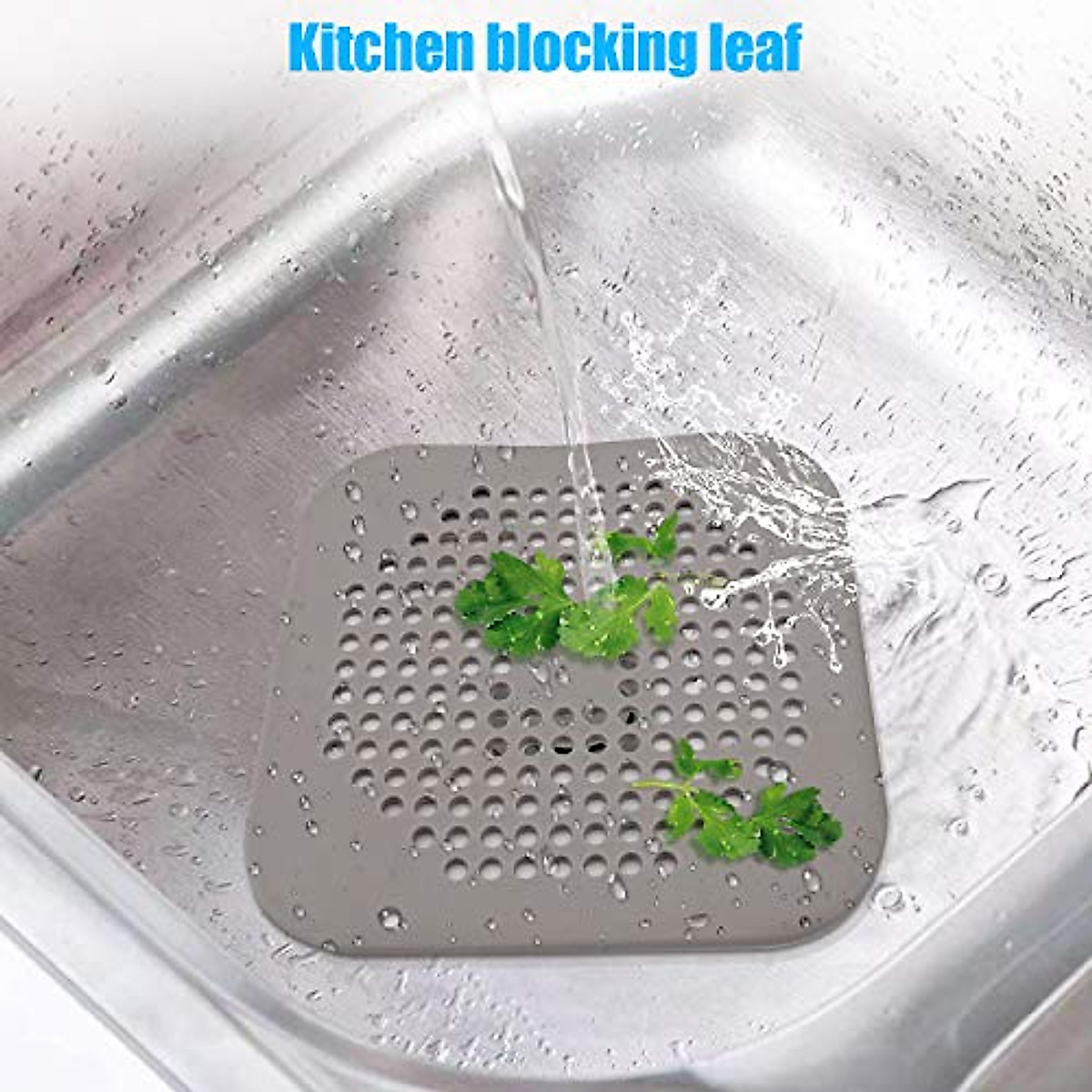 Square Drain Cover for Shower 5.7-inch TPR Drain Hair Catcher Flat Silicone Plug for Bathroom and Kitchen Filter Shower Drain Protection Flat Strainer Stopper with Suction Cups 2 Pack (Grey)