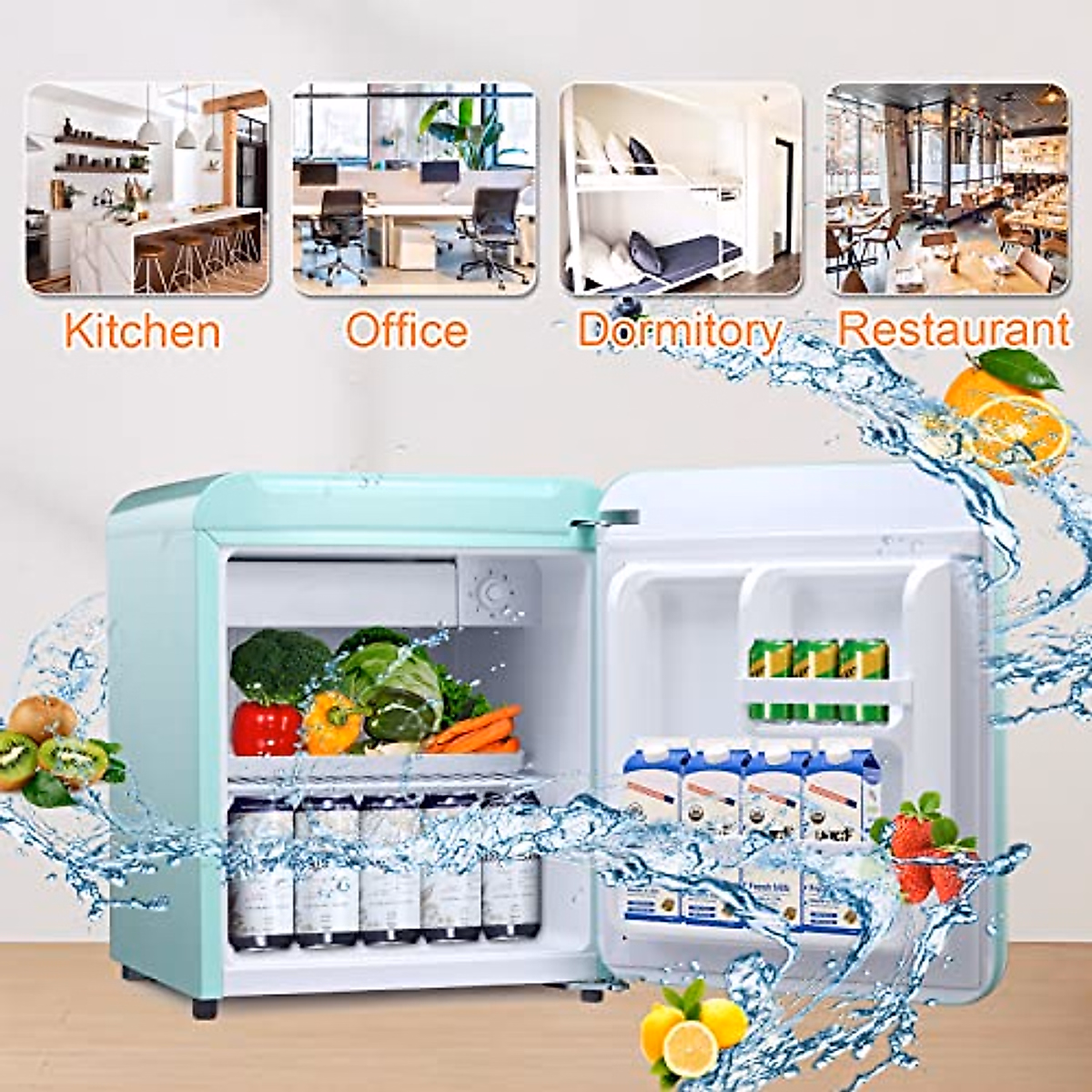 Antarctic Star Compact Refrigerator Mini Fridge for Beverage, Ice Cream, Vegetable, Fruit, 1.7 Cu. Ft., Freezer with Drip Tray, Bottle Racks and Defrost Button, Great for Bedroom, Office, Garage, Dorm, Green