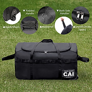 Foldable Duffle Bag with Wheels 85L/120L, Large Lightweight 1680D Oxford Duffle Luggage Bag Collapsible Waterproof Wheeled Duffle Bag for Travel Camping (26", Black)