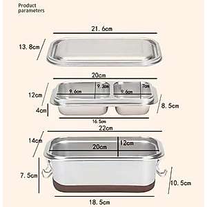 Stainless Steel Lunch Box with Clip Locks for Adults Salad Sandwich with Folding Spork Bento Containers for Work Picnic Layered Leak proof (1500ml)
