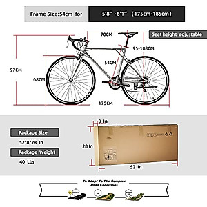 EUROBIKE XC560 Road Bike,54 cm Frame 700C Adult Street Bike,Lightweight Road Bicycle for Women,21 Speed Bikes for Men,Silver