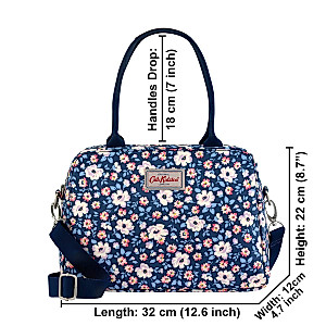 Cath Kidston DEMatt Oilcloth Busy Bag Handbag Water Resistant Crossbody Tote Island Flowers Pattern Navy Color