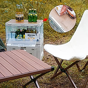 Funcode folding storage box with Wooden cover,for camping,car storage, home sorting. (khaki)