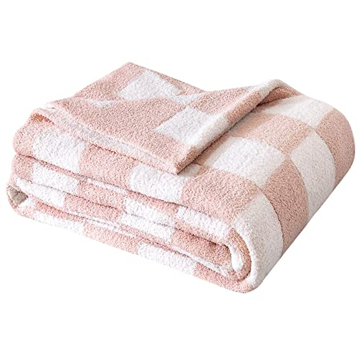 SeaRoomy Throw Blanket Checkerboard Lightweight Blanket Ultra Soft Cozy Plaid Fuzzy Blankets Reversible Checkered Blanket for Couch Bed Decor Gift Idea(Light Pink, 51×63in)