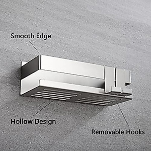 RASHNU Shower Caddy Shelf Wall Mounted SUS304 Small, Self Adhesive Organizer for Bathroom/Toilet/Kitchen, Floating Shelves with 2 Removable Hooks, Silver