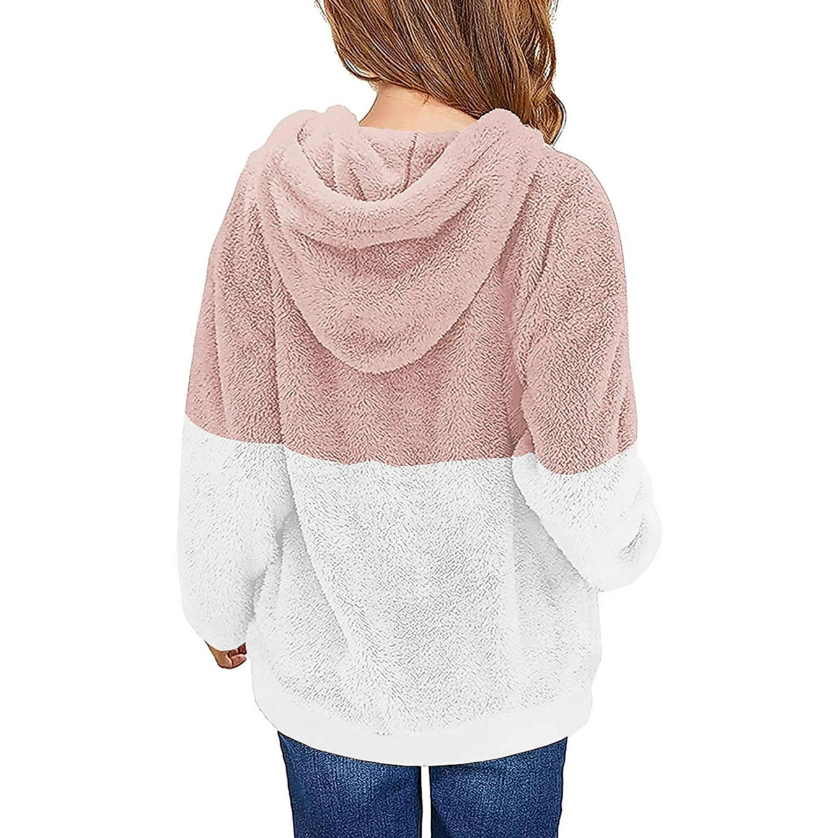 Haloumoning Girls Fuzzy Fleece Pullover Hoodies Sweatshirt Casual Loose Outwear Coat with Pockets 10-11 Years