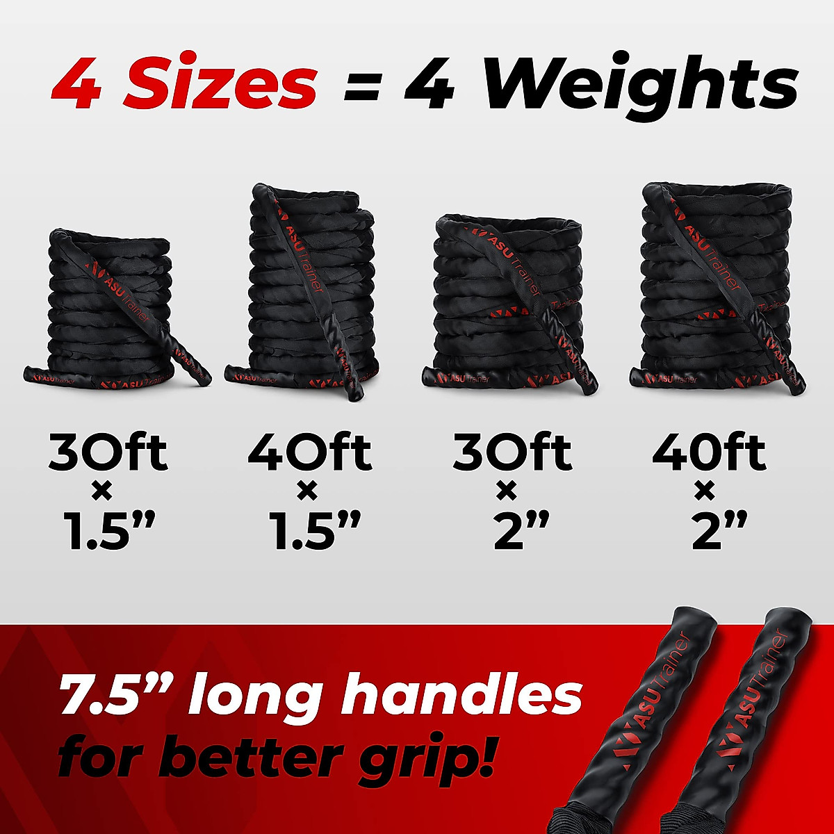 ASU Trainer Poly Dacron Weighted Battle Ropes for Home Gym – Indoor/Outdoor Workout Rope with Sleeve, Heat-Shrink Handles, & Anchor Kit – Exercise Rope for Training/Fitness/Boxing, Army Battle Rope