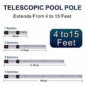 POOLAZA Pool Pole Dual-Handle, Anodized Aluminum Pool Skimmer Pole, Detachable & Telescopic Pool Pole (15Ft)
