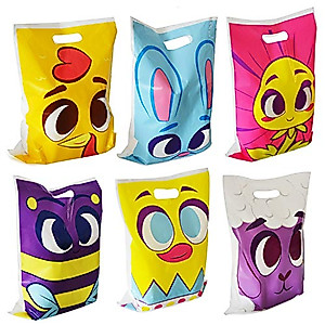 JOYIN 72 Pcs Easter Large Plastic Tote Bags Easter Goodie Treat Gift Bags for Egg Hunt, Easter Kids Party Favor Party Supplies