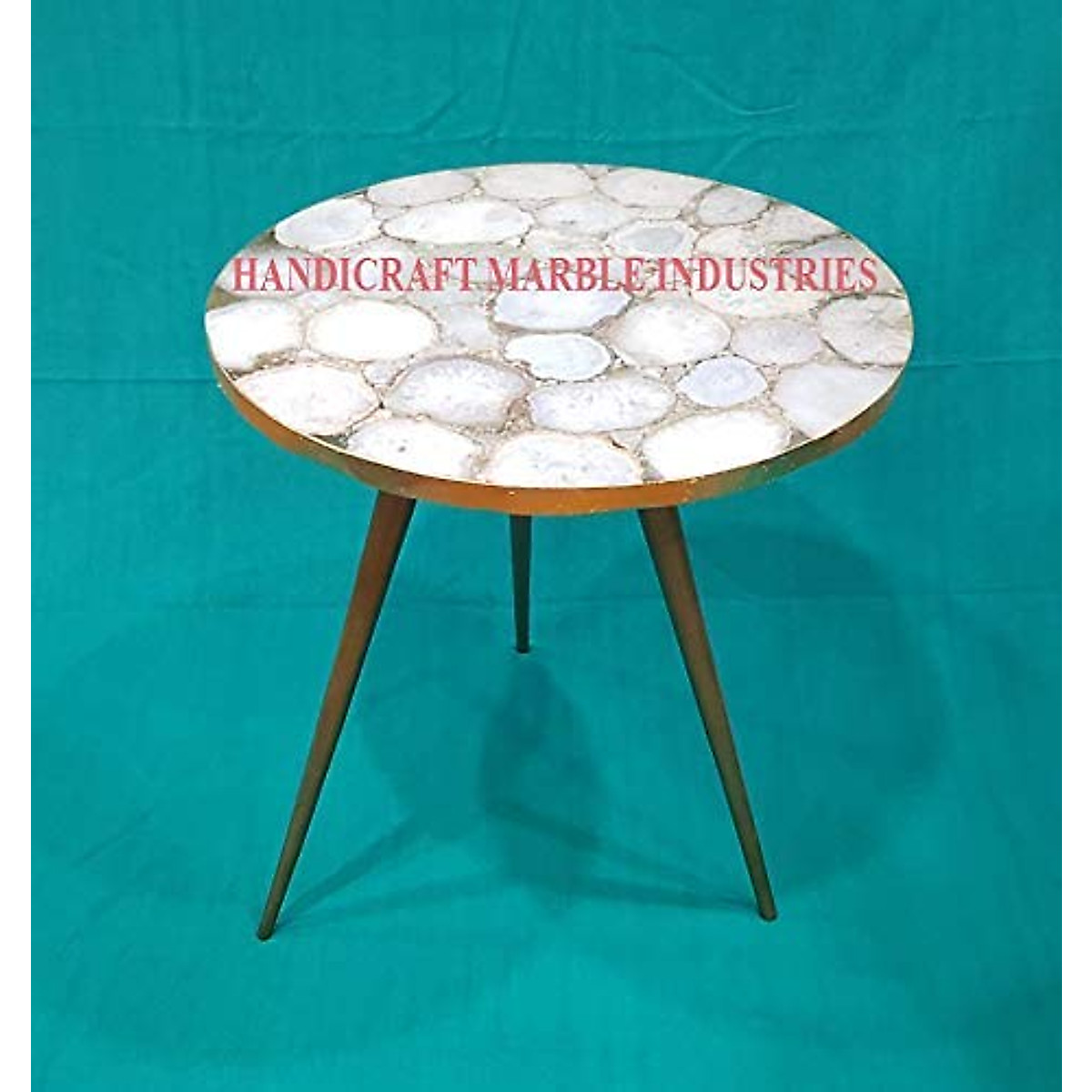 12" Inch Round Natural White Agate Coffee Table with Gold or Silver Foil coated borders with Metal Base, Agate Table, Stone Coffee Table, Agate Table Top, Agate Round Coffee Table