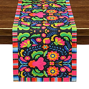 Snowkingdom Mexican Fiesta Table Runner, Mode Floral Dia De Los Muertos Décor Day of The Dead Altar Decoration for Holiday Home Party (13" x 72")