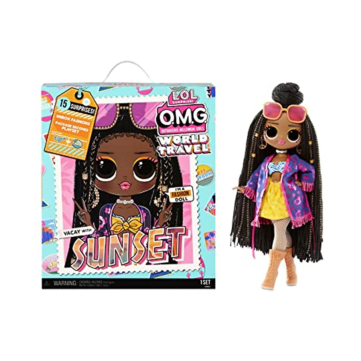 LOL Surprise OMG World Travel Sunset Fashion Doll with 15 Surprises Including Outfit, Travel Accessories and Reusable Playset – Great Gift for Girls Ages 4+