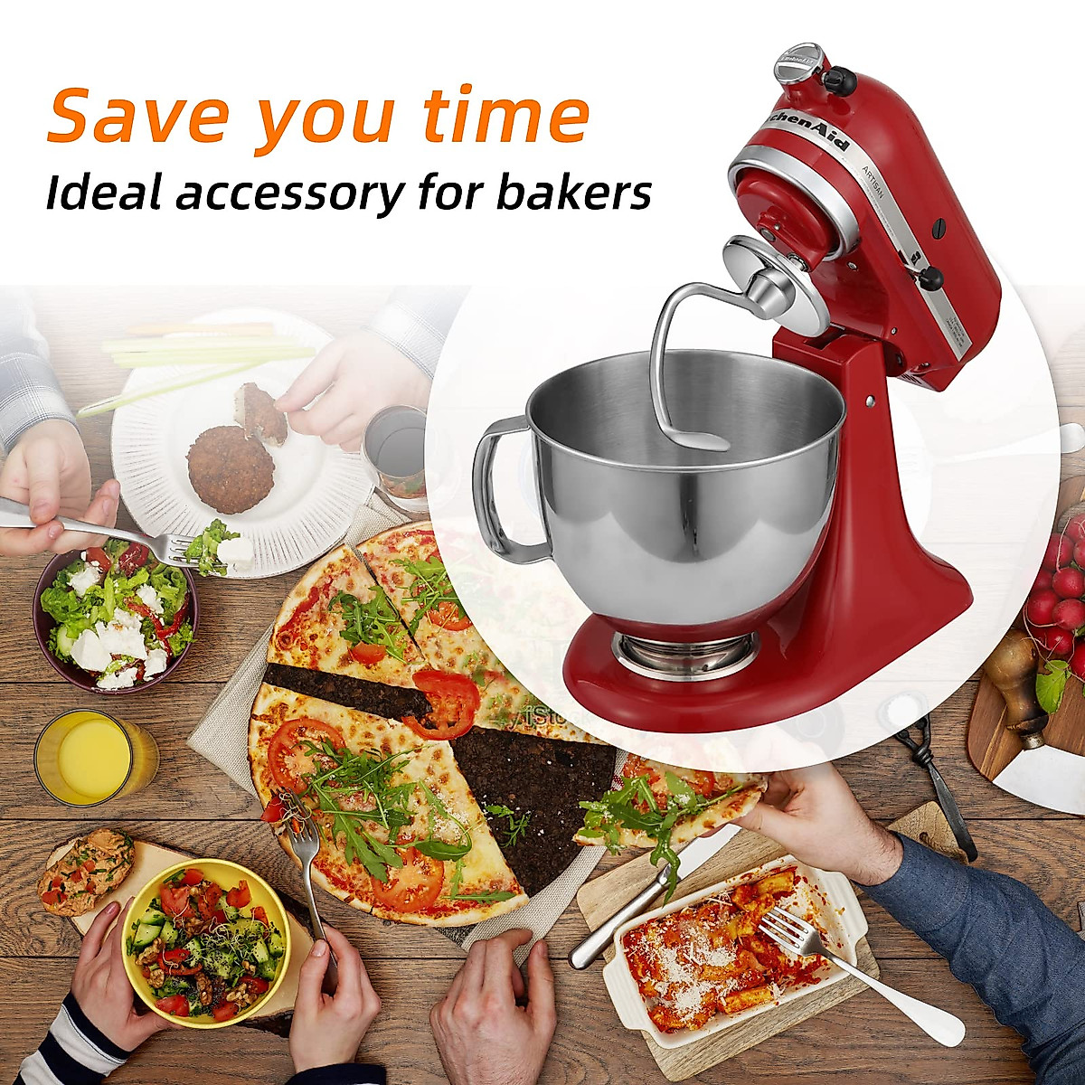 Gdrtwwh Stainless Steel Dough Hook Attachment for KitchenAid 4.5-5 Quart Tilt-Head Stand Mixer,Replacement Parts Bread Hook, Dishwasher Safe(Replace K45DH)