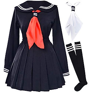 Classic Japanese School Girls Sailor Dress Shirts Uniform Anime Cosplay Costumes with Socks Set(Black)(M = Asia L)(SSF08BK)