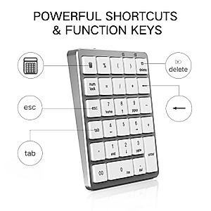 PINKCAT Wireless Number Pad, 28 Keys Numeric Keypad with 2.4G Mini USB Receiver, Portable Number Numpad Financial Accounting for Laptop, PC, Notebook, Desktop, Surface Pro - Silver