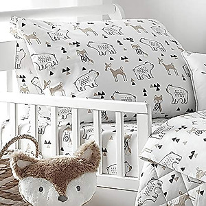Levtex Baby Bailey Bear, Animals, Woodland, Charcoal, Beige, White -5PC Toddler Set - Neutral Kids Bedding - Reversible Quilt, Fitted Sheet, Flat Sheet, Standard Pillow Case, Decorative Pillow