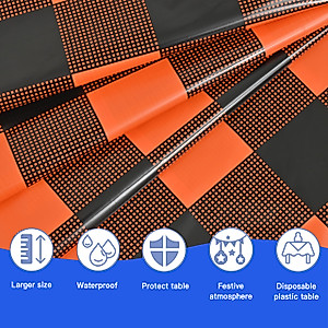 Vedran 3 Pack Halloween Plastic Tablecloth Decorations, Orange and Black Checkered Background Disposable Tablecloth, 54 x 108 Inch Rectangular Tablecloth for Halloween Party Decorations