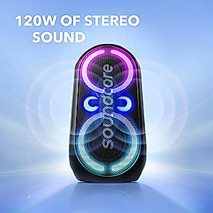 Soundcore Anker Rave Party 2 Portable Speaker, 120W Stereo Sound, PartyCast 2.0, Light Show, IPX4 Water-Resistant, 16H Playtime, Mic Input, Custom EQ & Bass Up for Party, Tailgating, Backyard, Pool