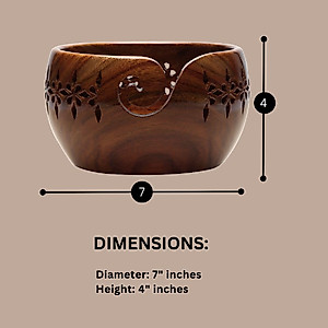 Vriksha Kraft Wooden Yarn ball holder – Large Yarn Bowl for Crocheting (7x4) – Crochet Bowl with Carved Holes – Handmade Knitting Storage Bowl – Crafting Gifts for Women and Wife