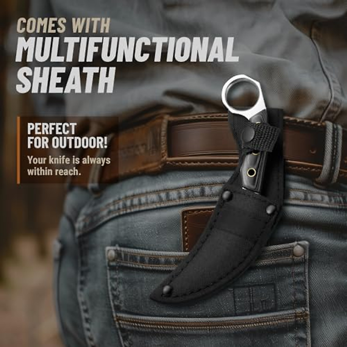 Tactical Karambit Knife with Sheath - Micarta Handle - Fixed Mirror Polished 440C Steel Blade - Small Karambits for Camping Hunting Survival EDC for Men and Women - Fathers Day Gift 2534