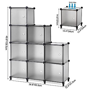 ANWBROAD Cube Storage Organizer, 9-Cube Modular DIY Book Shelf with Doors, Closet Clothes Organizer, Plastic Storage Cubbies Cabinet for Living Room Bedroom Office Gray ULCS09HM
