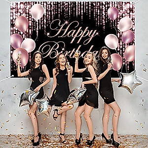 Rose Gold Happy Birthday Banner Backdrop Large Happy Birthday Yard Sign backgroud It's My Birthday Backdrop Baby Shower Party Indoor Outdoor Car Decoration Supplies for Women Girl